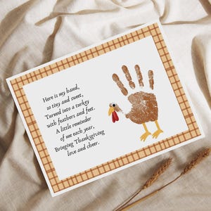 Thanksgiving Handprint Placemat Printable, Turkey Handprint Poem, Fall ...