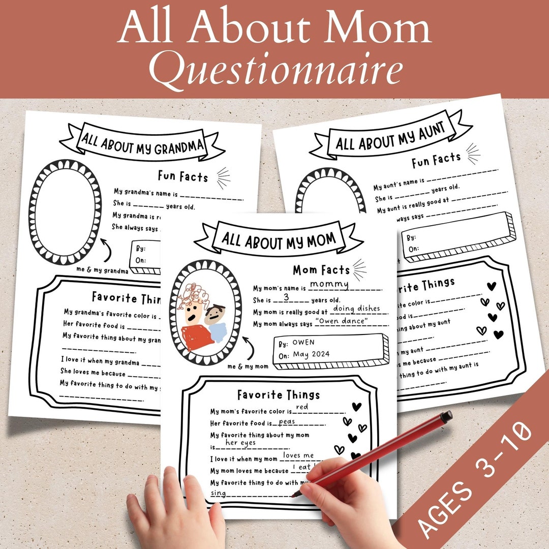 All About Mom Printable Mothers Day Quiz Preschool, Fill in the Blank ...