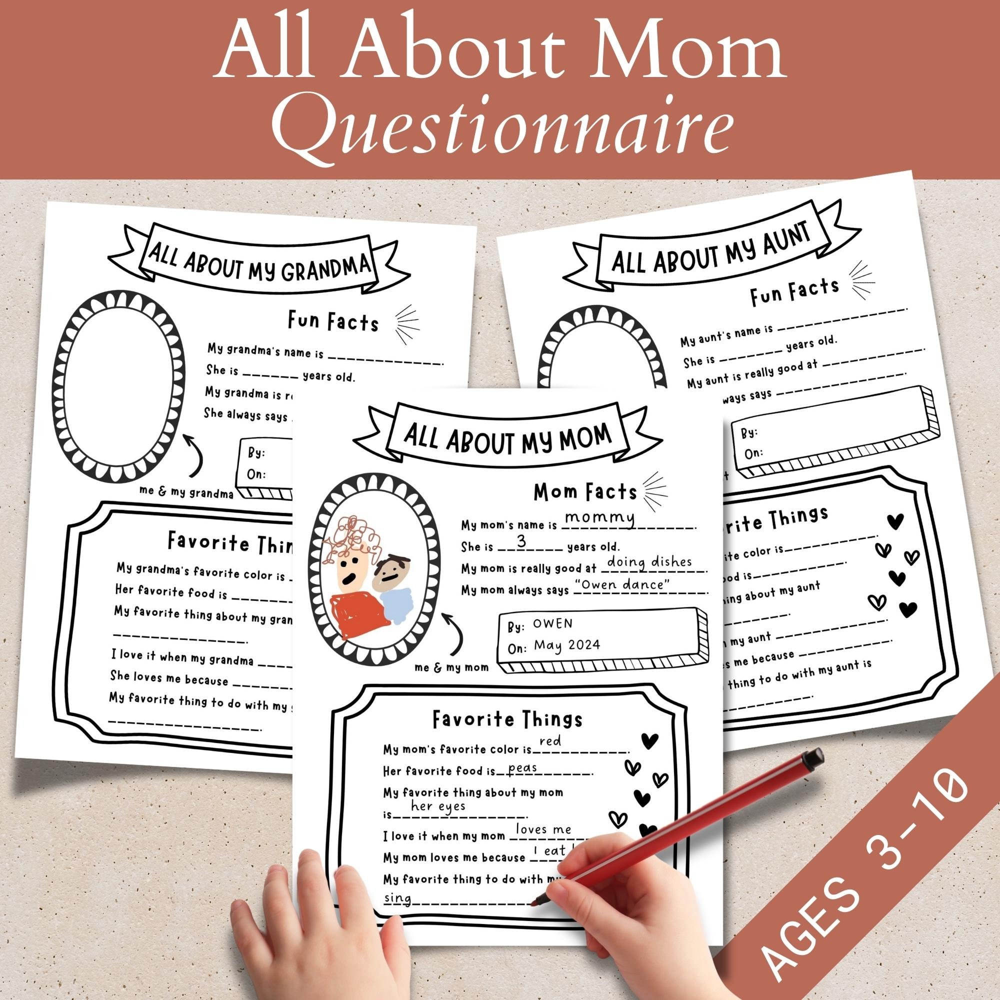 All About Mom Printable Mothers Day Quiz Preschool, Fill in the Blank ...