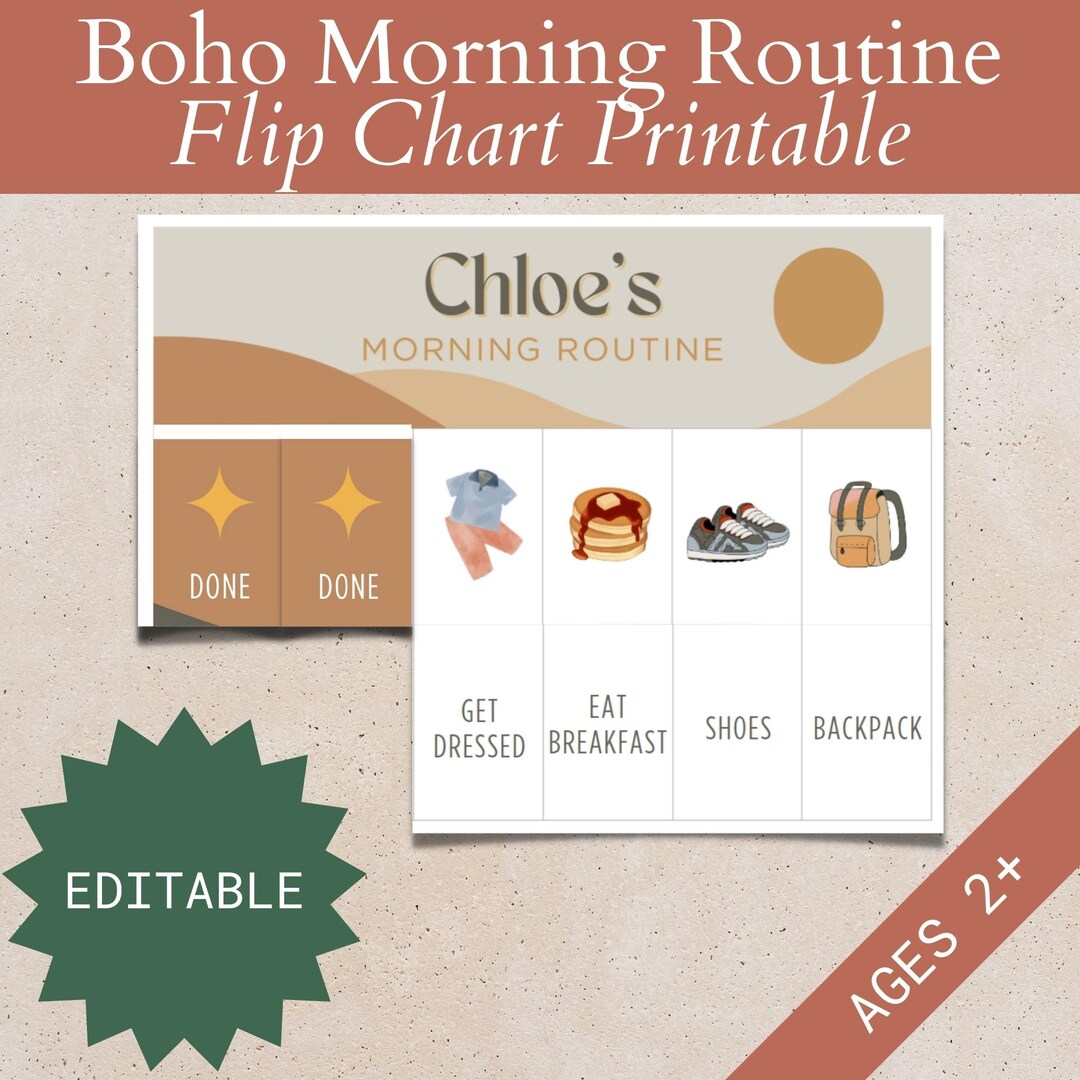 Boho Morning Routine Flip Chart for Toddler, Editable Visual Schedule ...