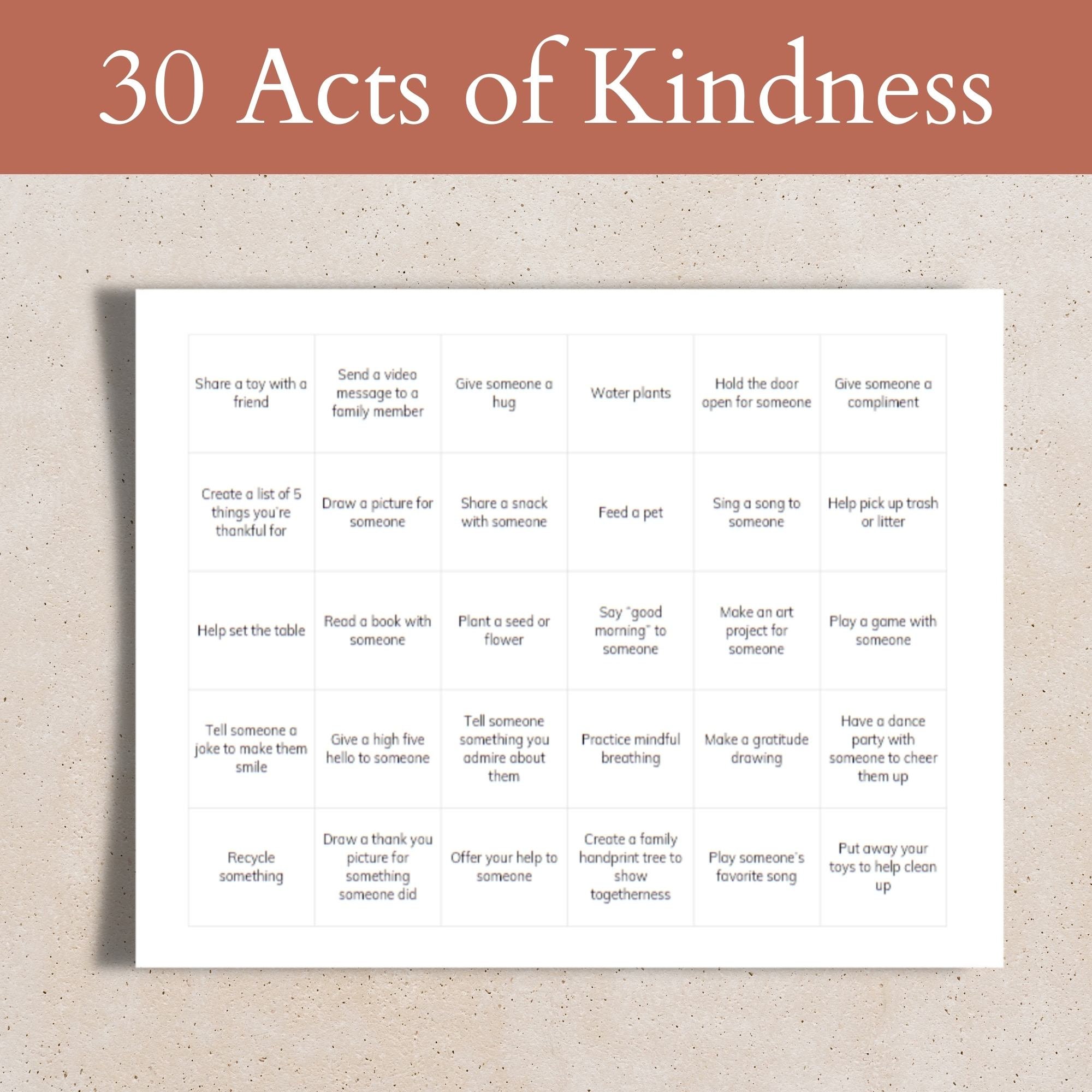 Acts of Kindness Printable, Gratitude Game, Kindness Countdown Calendar ...