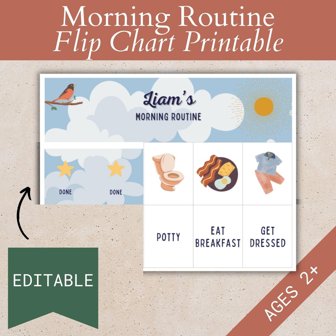 Editable Morning Routine Chart for Toddler Printable, Autism Visual ...
