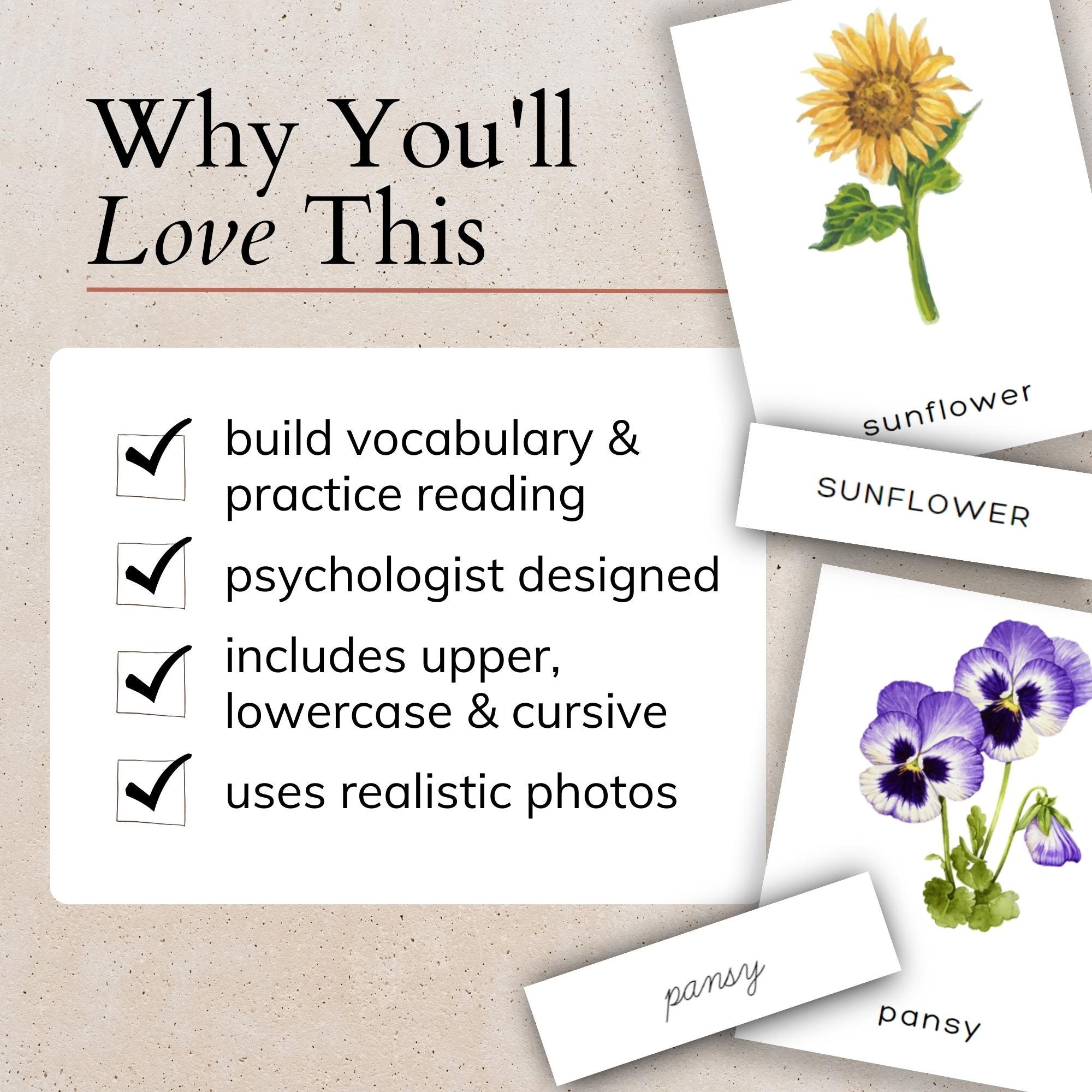 Flower 3 Part Card Printable, Montessori Language Cards for Toddlers ...