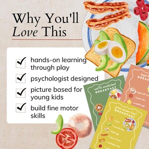 Breakfast Menu for Kids, Cooking Pretend Play Menu, Visual Recipe Card ...