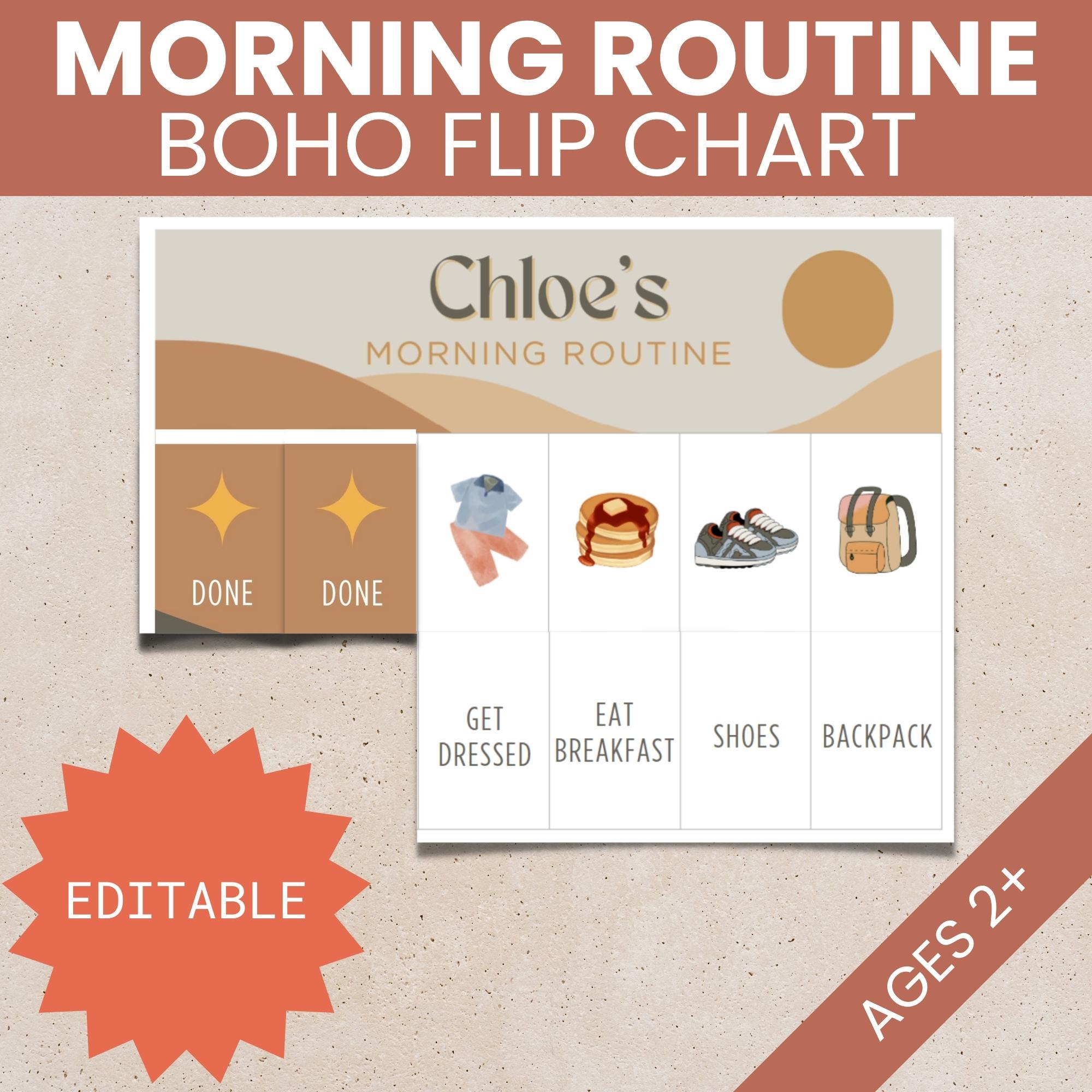 Boho Morning Routine Flip Chart for Toddler, Editable Visual Schedule ...
