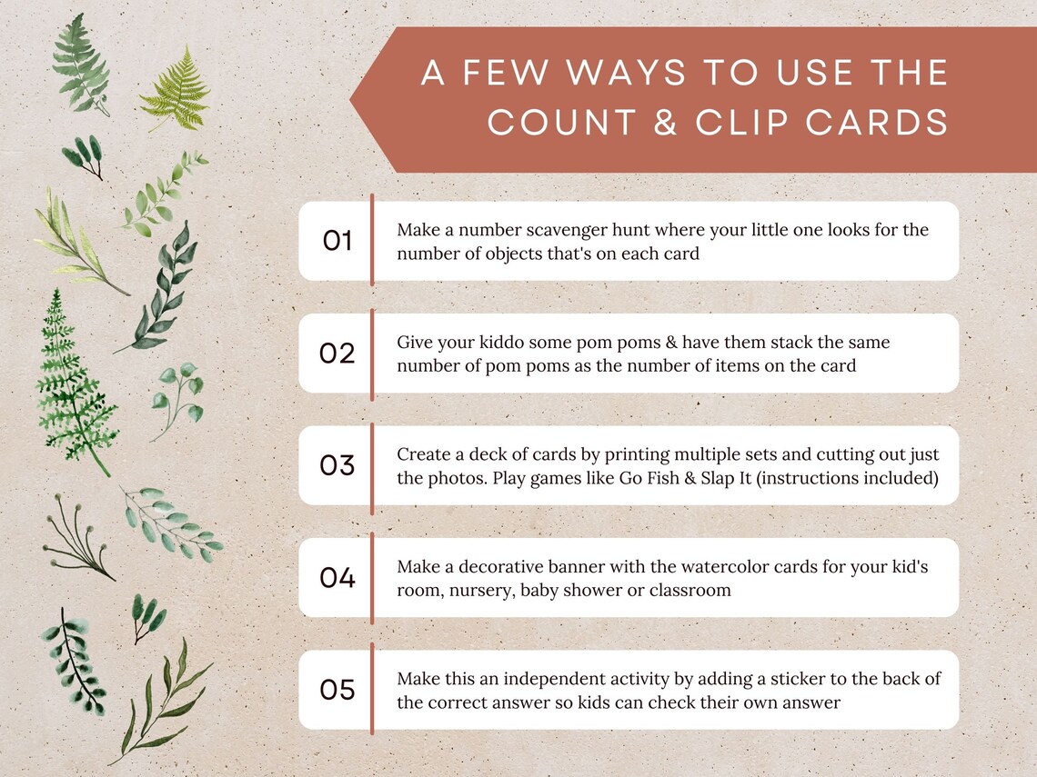 Nature Number Count and Clip Cards, Clothespin Game Printable ...