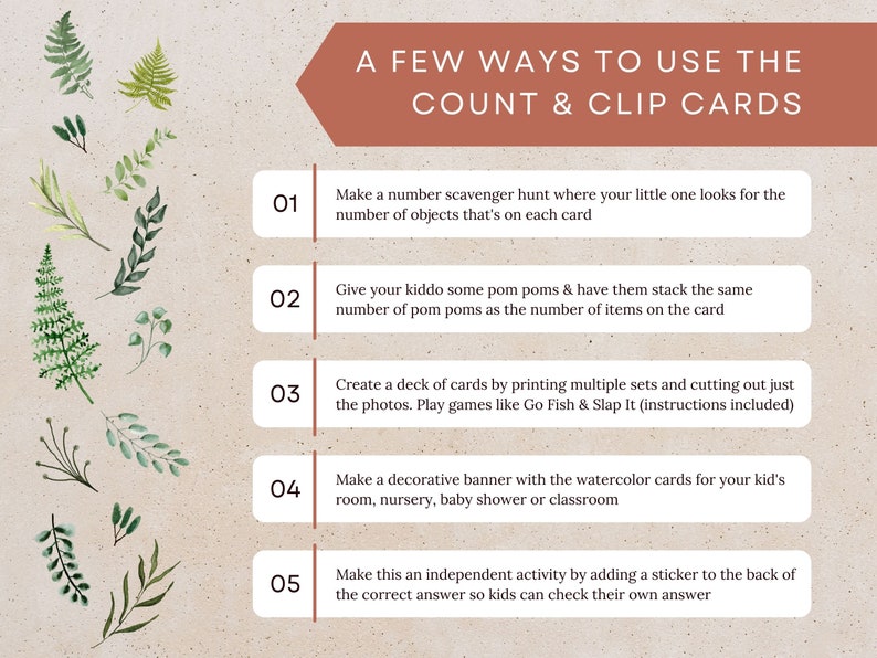 Nature Number Count and Clip Cards, Clothespin Game Printable ...