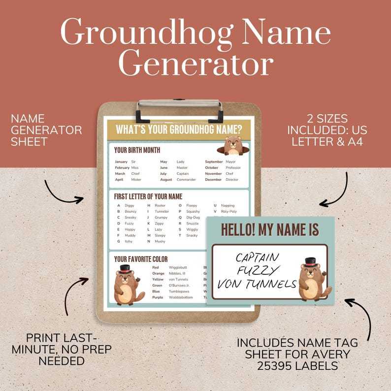 Whats Your Groundhog Name Generator With Name Tag Printable, Groundhog ...