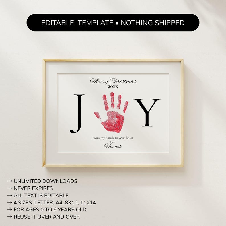 Joy Christmas Handprint Craft Preschool, Editable Toddler Hand Print ...