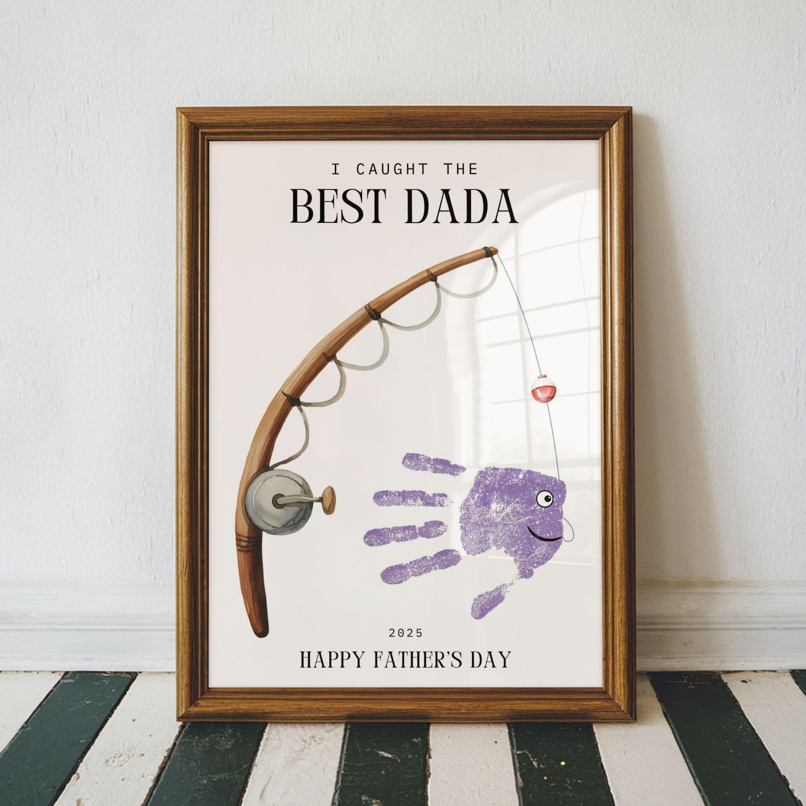 Editable Fathers Day Handprint Fishing Art, Caught the Best Dad Gift ...
