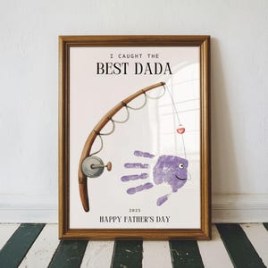 Editable Fathers Day Handprint Fishing Art, Caught the Best Dad Gift ...