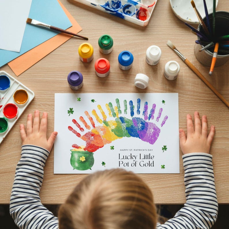Pot of Gold Rainbow Handprint Art Printable, St Patricks Day Hand Print ...