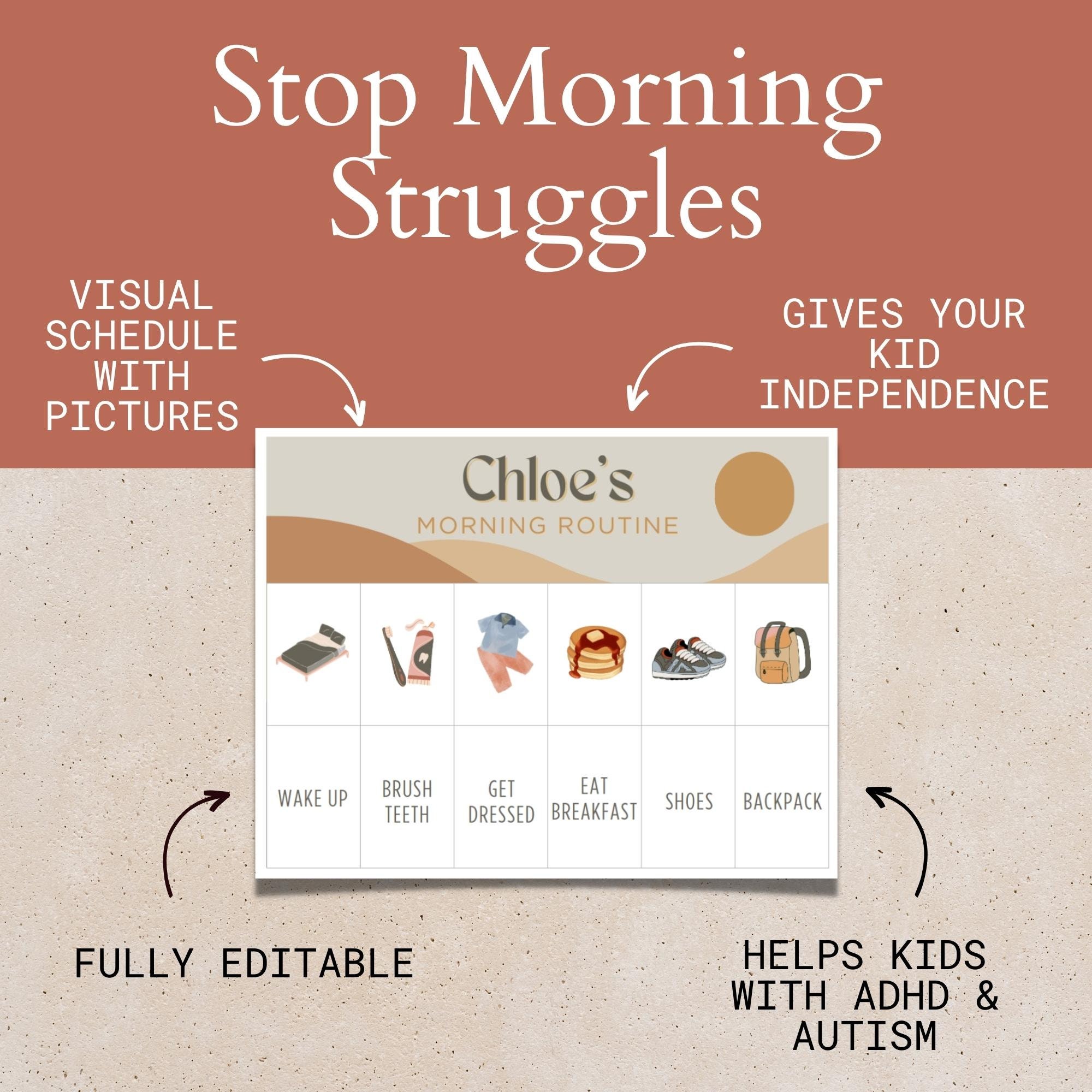 Boho Morning Routine Flip Chart for Toddler, Editable Visual Schedule ...