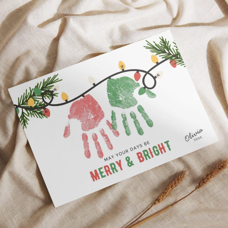 Christmas Lights Handprint Craft Printable for Kids, Merry and Bright ...