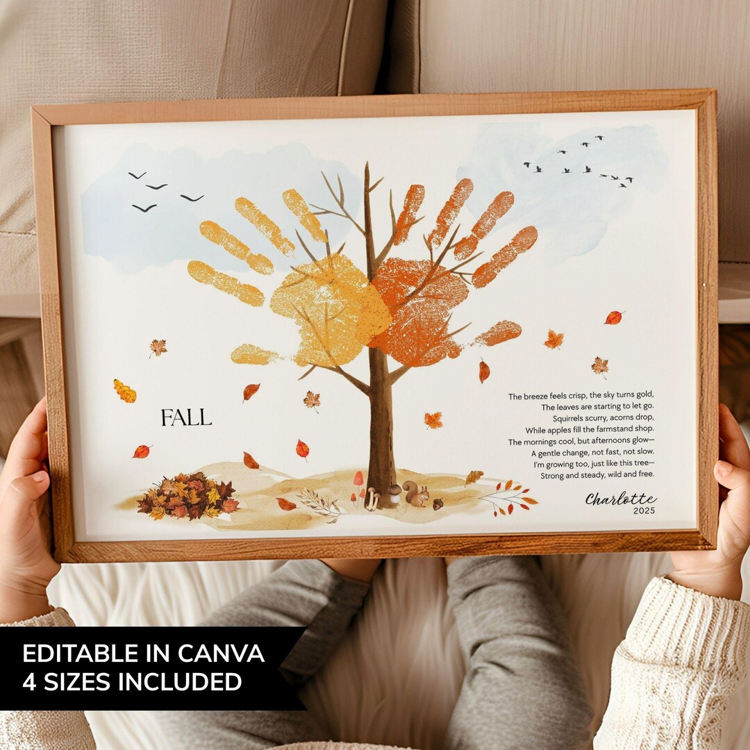 Tree Handprint Fall Craft Idea for Kids, Leaf Handprint Art Printable ...