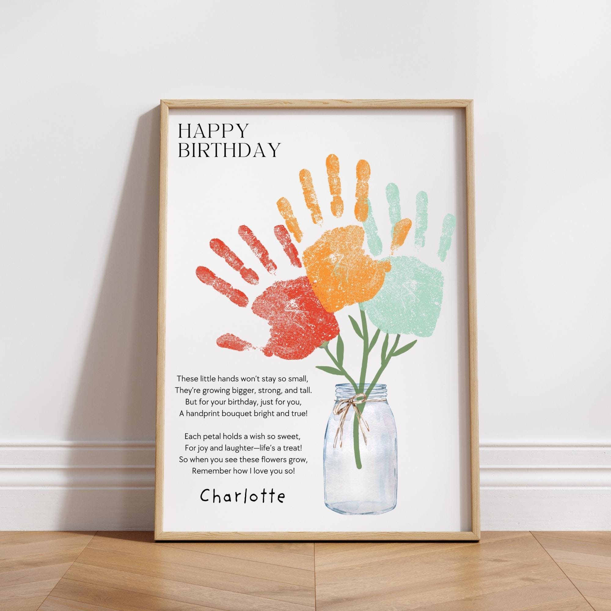 Flower Handprint Art Birthday Printable, Happy Birthday Handprint ...