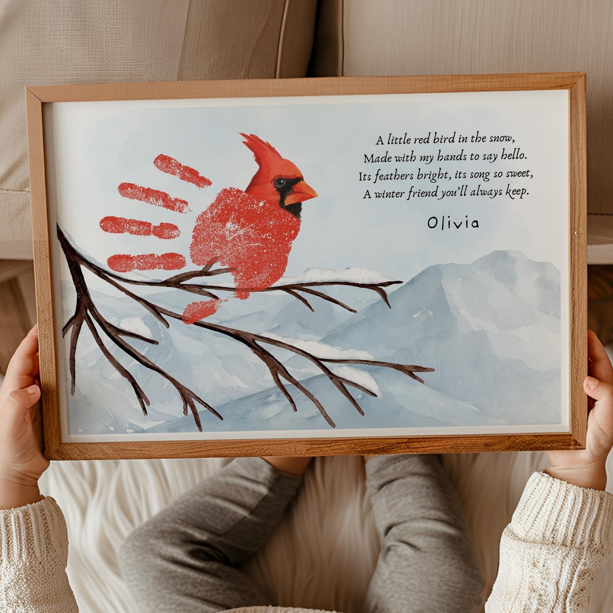 Cardinal Handprint Art Toddler, Hello Winter Handprint Craft Template ...