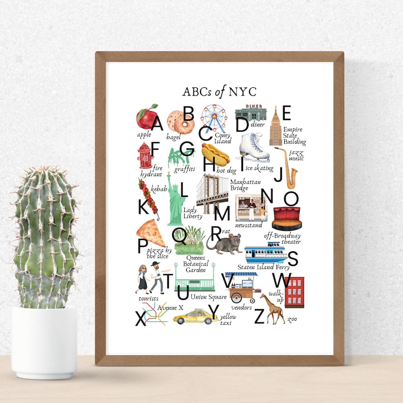 NYC Alphabet Print of Watercolor Art ABC New York Poster - Etsy