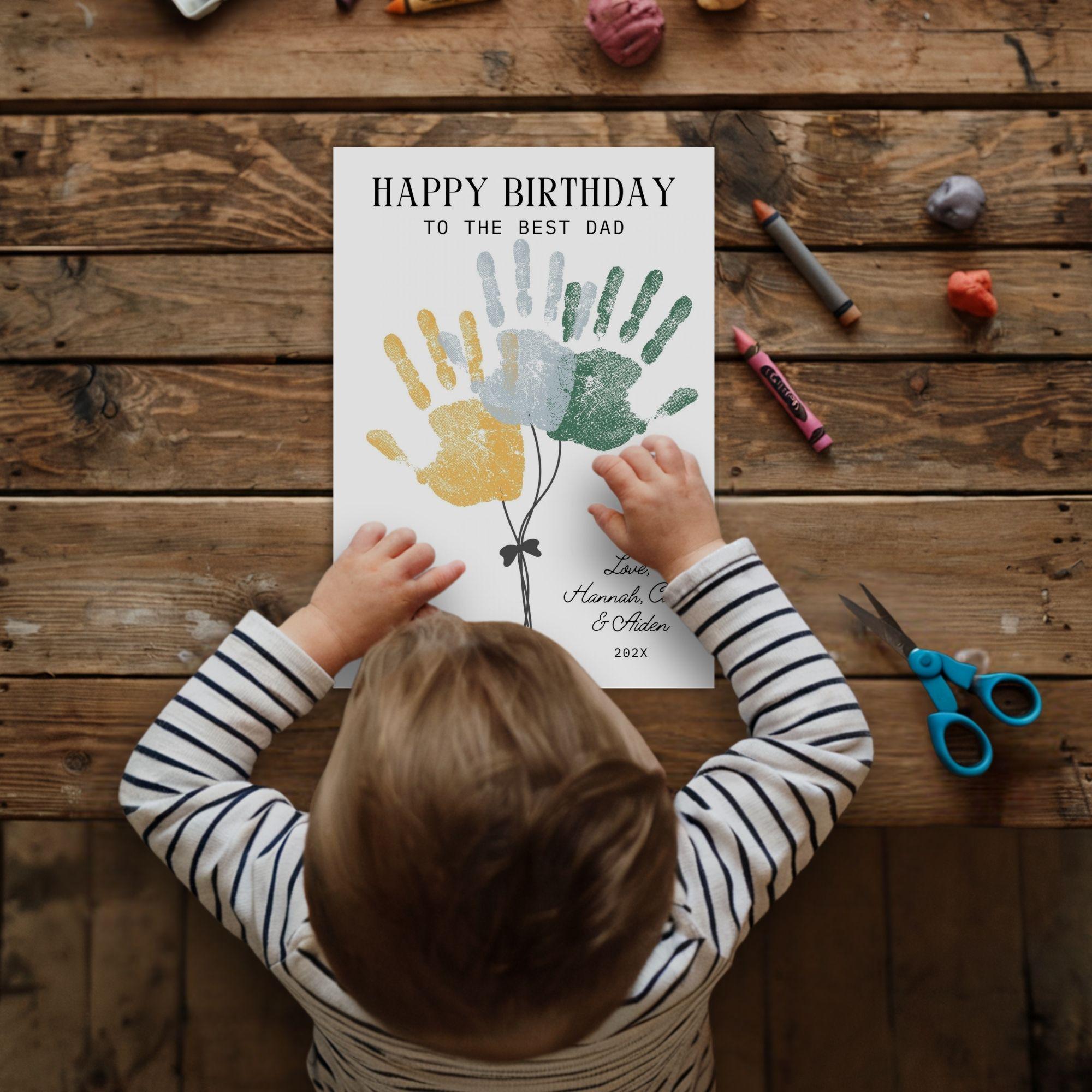 Balloon Handprint Art, Happy Birthday Daddy Handprint Craft for Kids ...