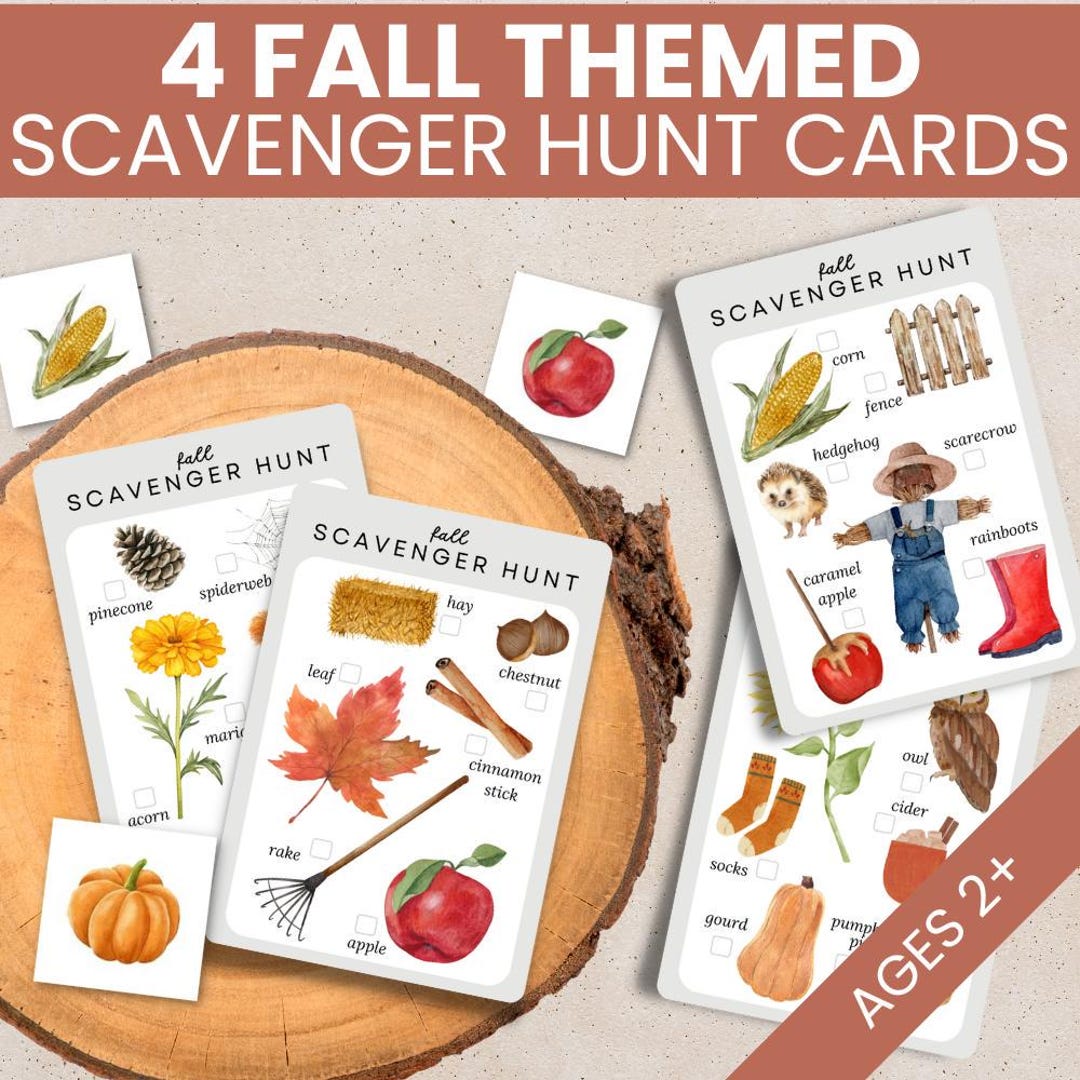 Fall Nature Scavenger Hunt Cards | Easy Indoor Outdoor Autumn I Spy ...