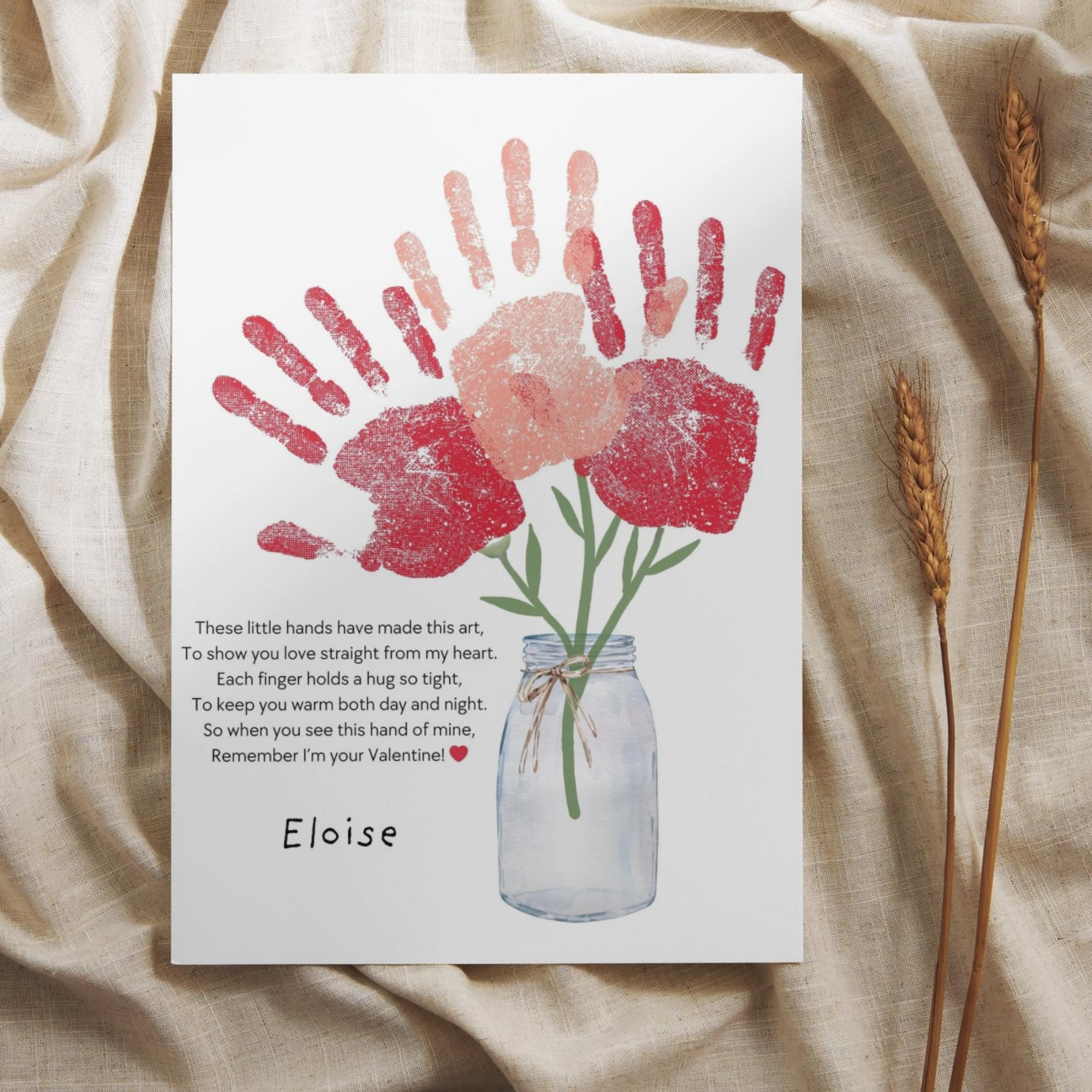 Flowers Handprint Art Template Preschool, Bouquet Valentines Day ...
