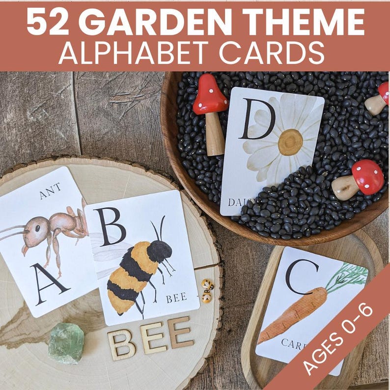 Garden Alphabet Card for Wall, Spring Activity ABC Flashcard Printable ...