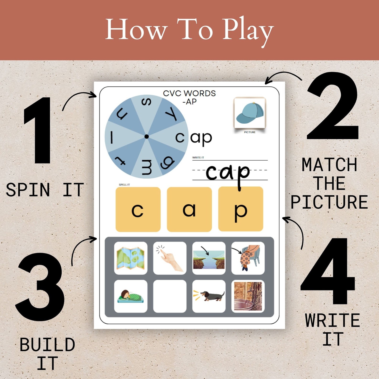 CVC Word Family Worksheet Printable, Rhyming Word Builder Kindergarten ...