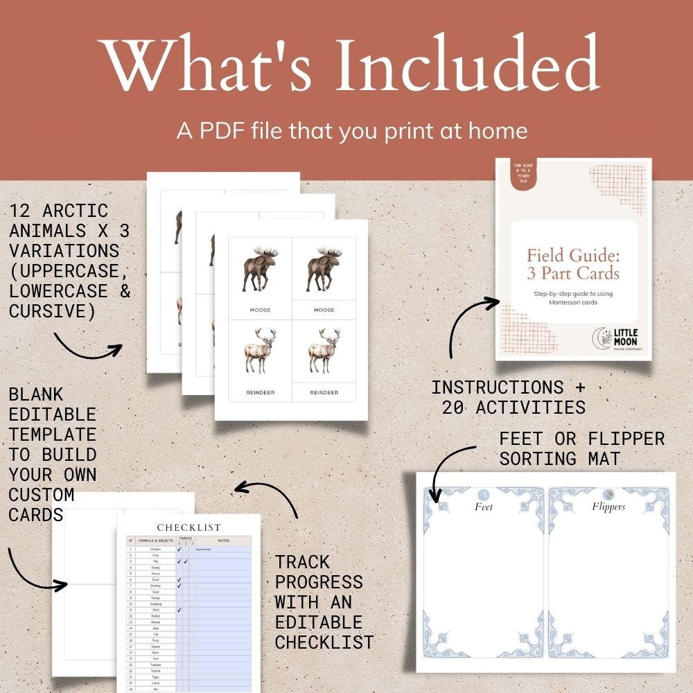 Arctic Animals 3 Part Cards Printable, Polar Montessori Nomenclature ...