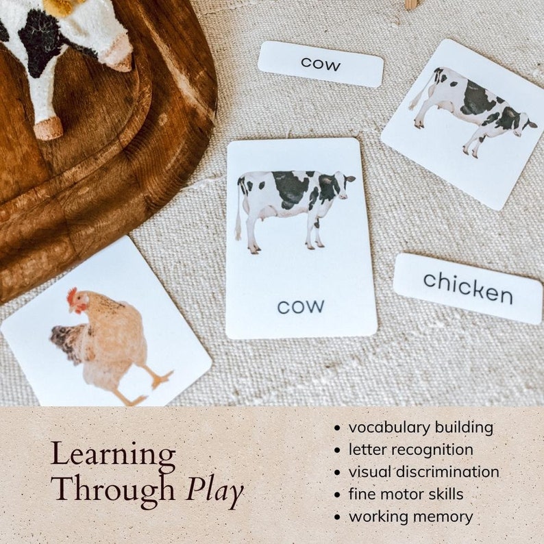 Farm Animal Flash Cards for Kids Printables, Memory Match Game Digital ...