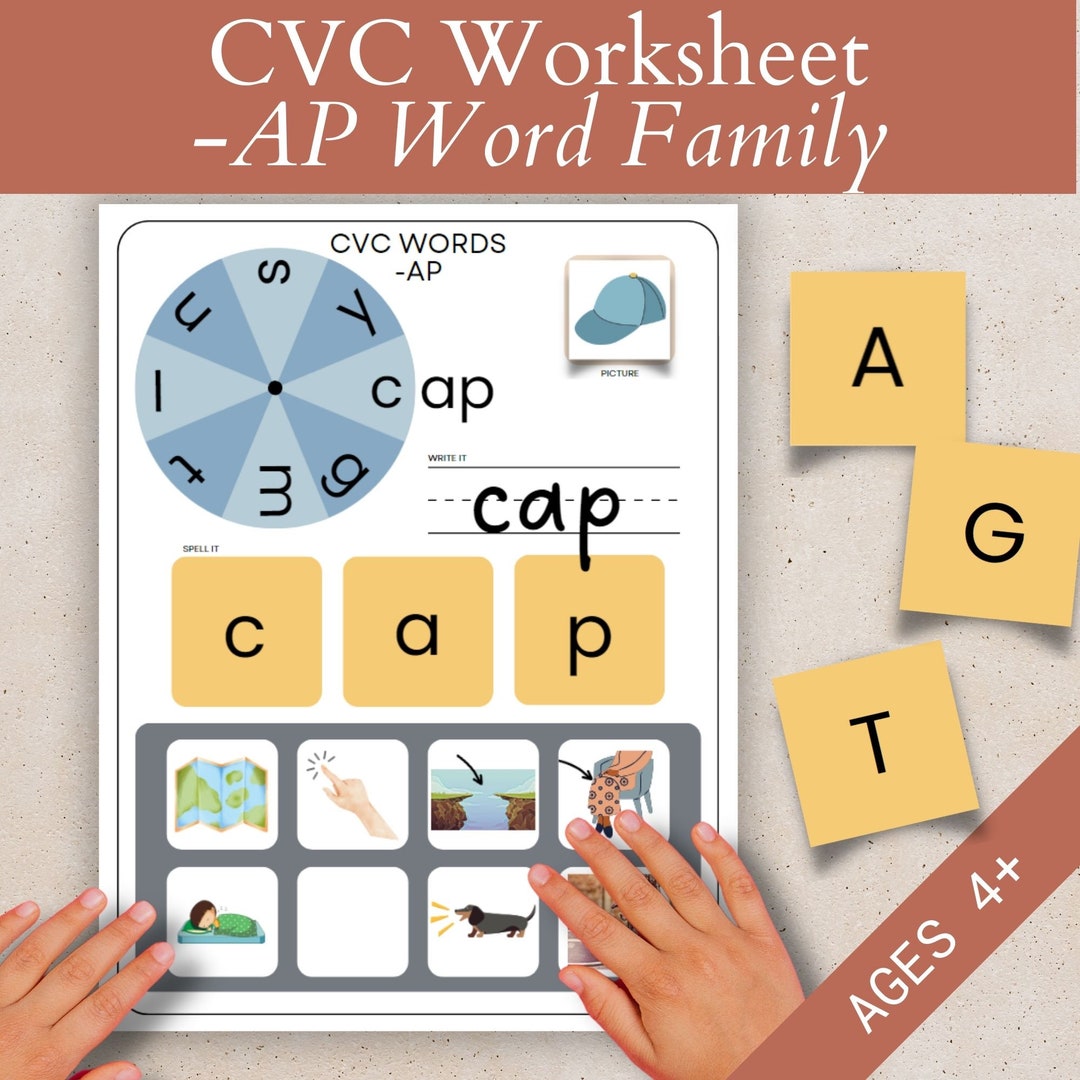 CVC Word Family Worksheet Printable, Rhyming Word Builder Kindergarten ...
