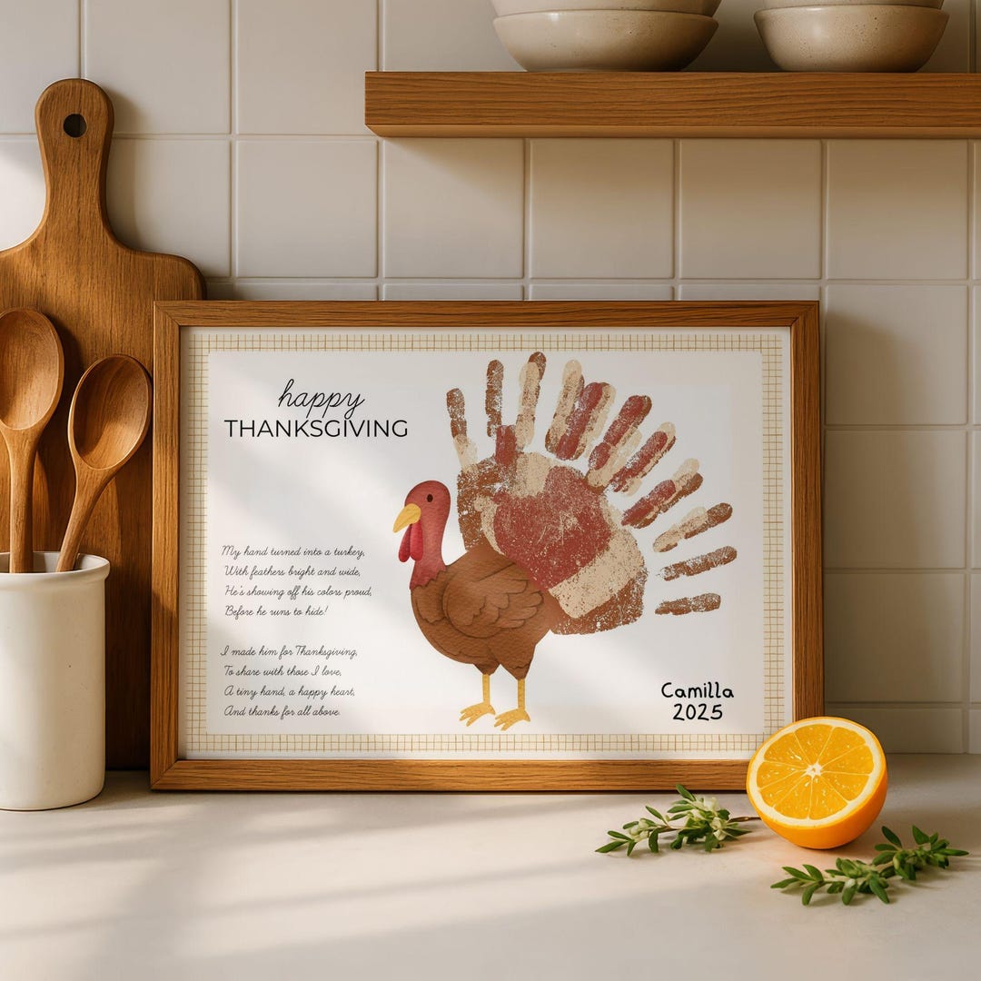 Kids Thanksgiving Handprint Placemat Printable, Turkey Handprint Art ...
