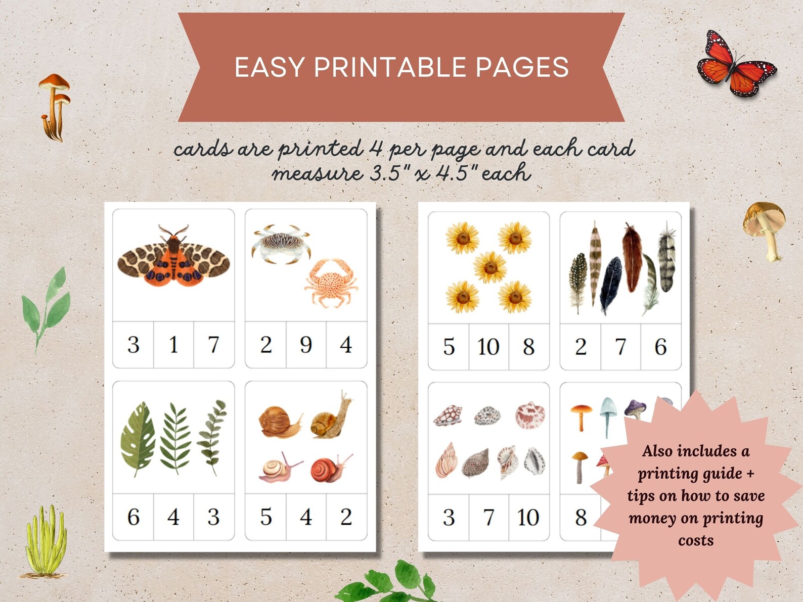 Nature Number Count and Clip Cards, Clothespin Game Printable ...
