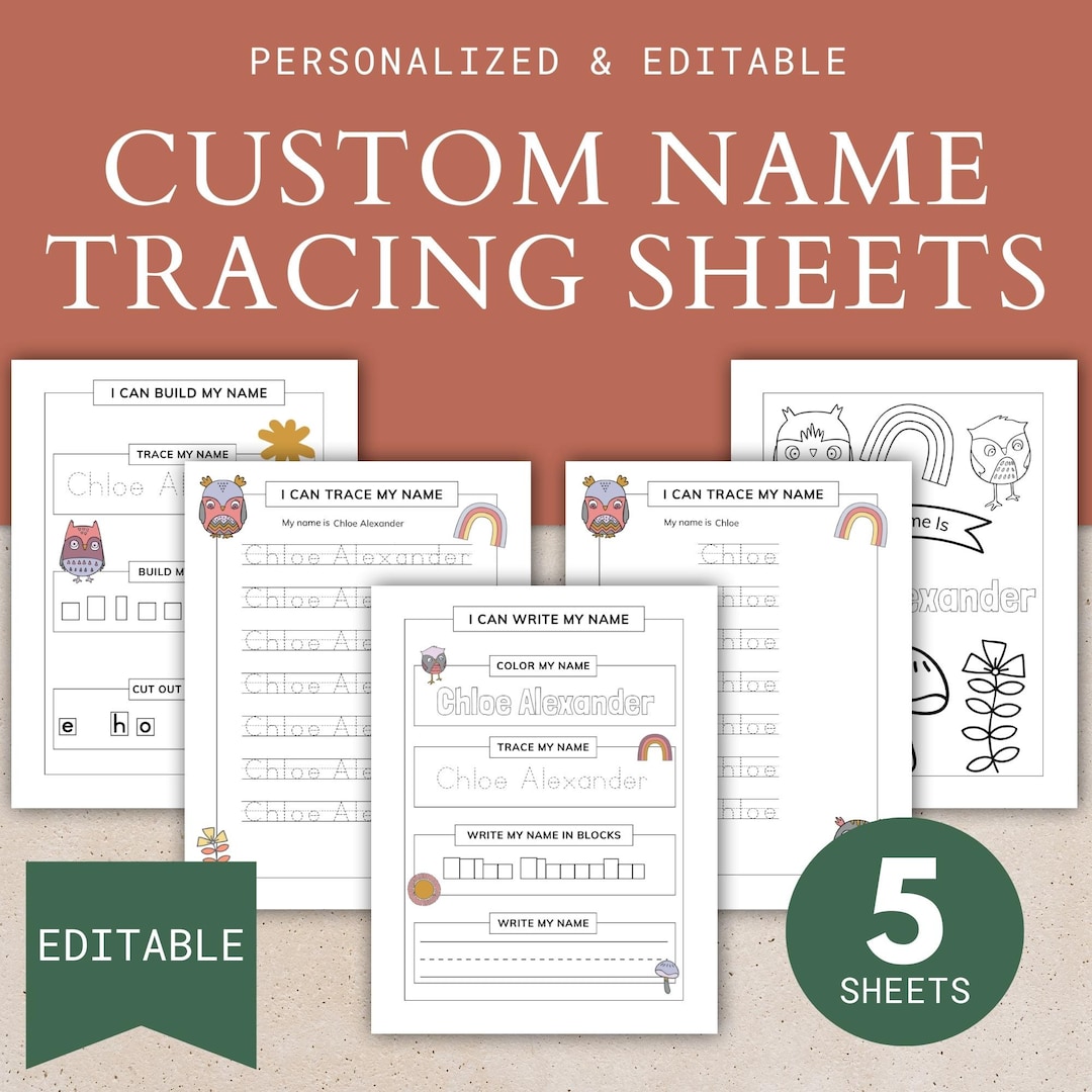 Editable Name Tracing Sheet Owl Printable, Handwriting Practice for Kid ...