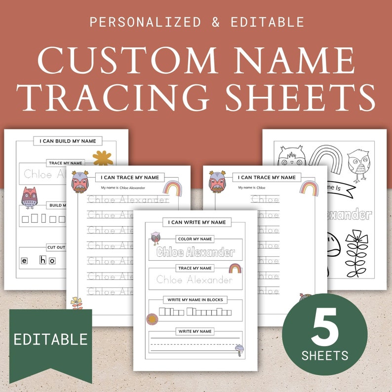Editable Name Tracing Sheet Owl Printable, Handwriting Practice for Kid ...