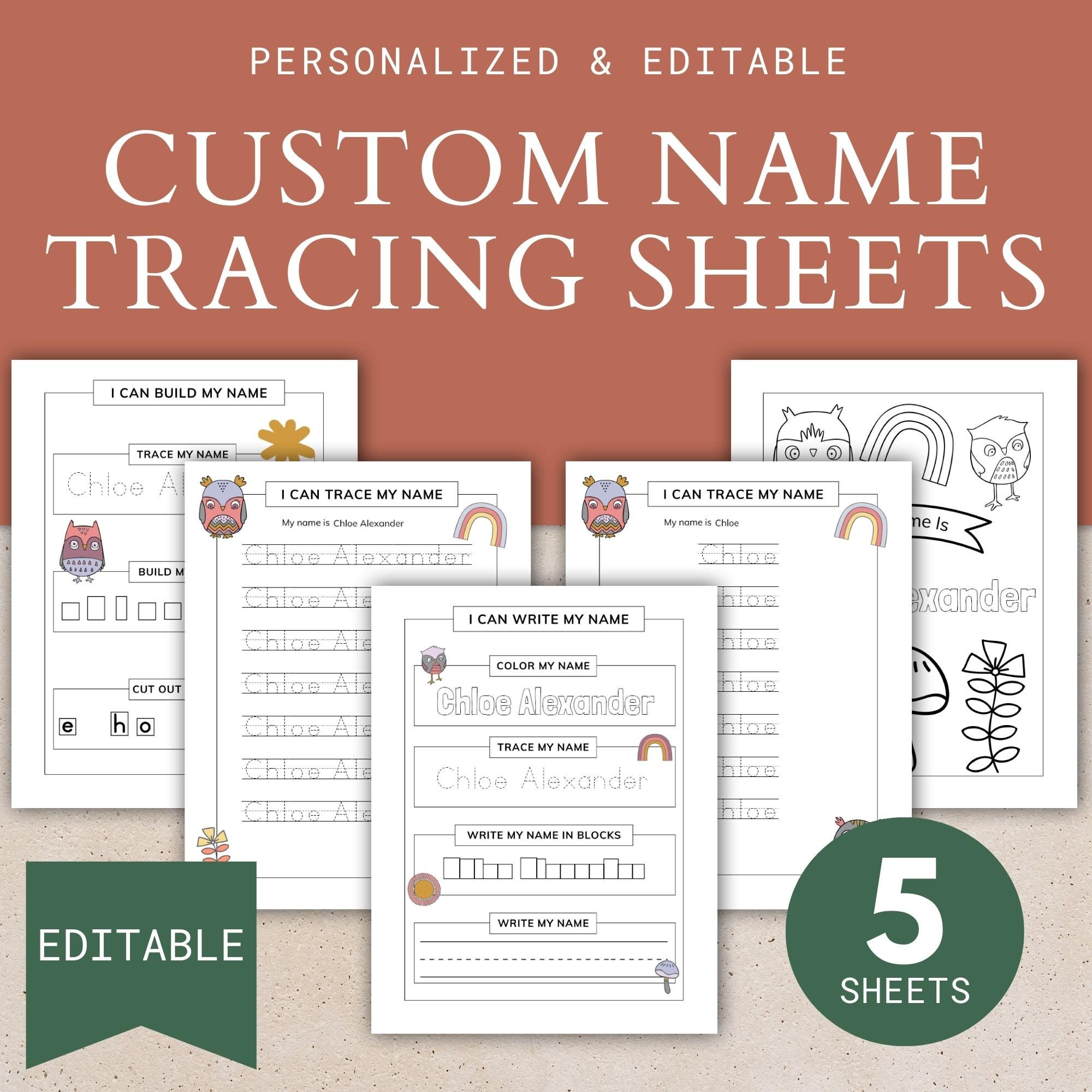 Editable Name Tracing Sheet Owl Printable, Handwriting Practice for Kid ...