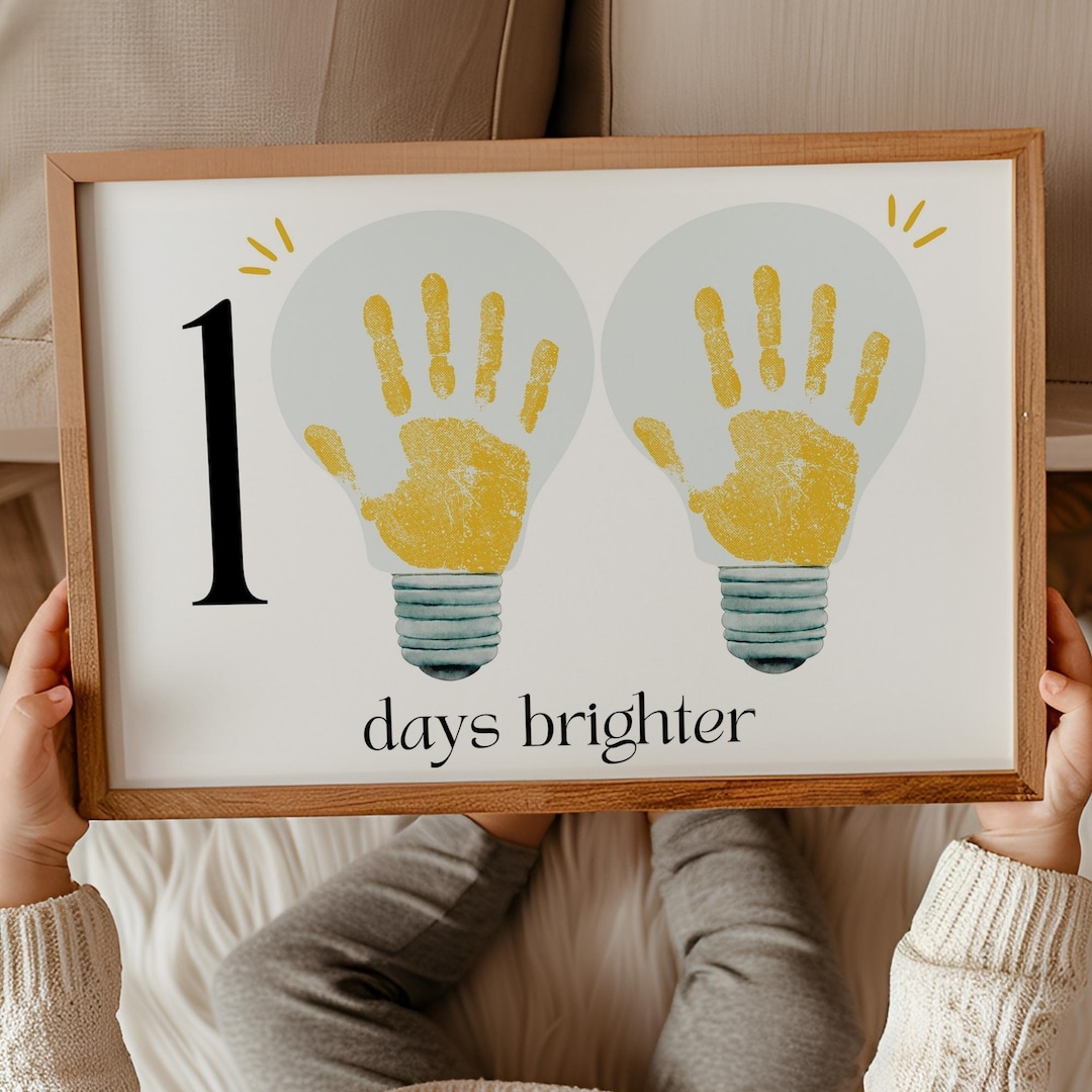 100th Day of School Handprint Art Template, 100 Days Brighter Light ...