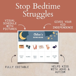 Bedtime Routine Flip Chart Printable, Editable Visual Schedule Toddler ...