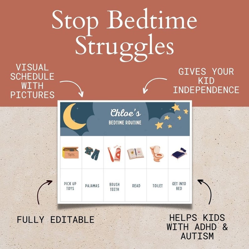 Bedtime Routine Flip Chart Printable, Editable Visual Schedule Toddler ...