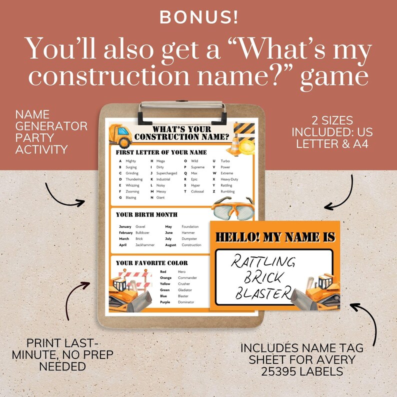Construction Party Game Birthday Activity Placemat for Kids ...