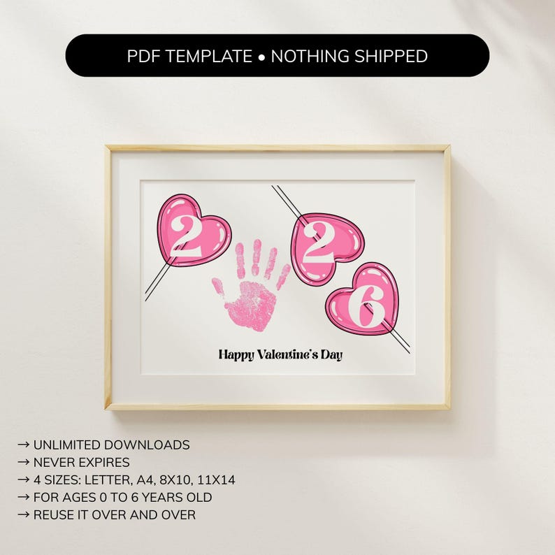 2026 Valentine Handprint Art Printable for Kids, Editable Handprint ...