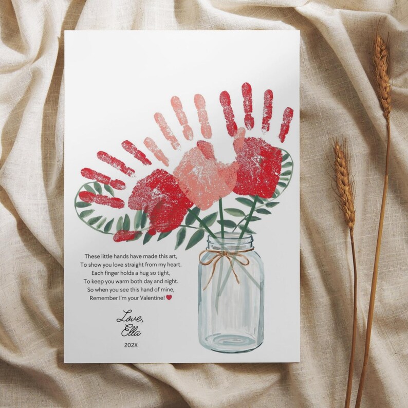 Valentines Handprint Craft Printable for Kids, Flower Bouquet Handprint ...