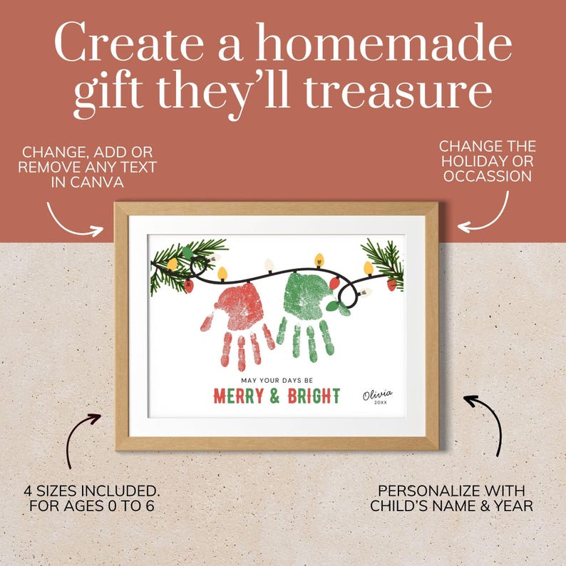 Christmas Lights Handprint Craft Printable for Kids, Merry and Bright ...
