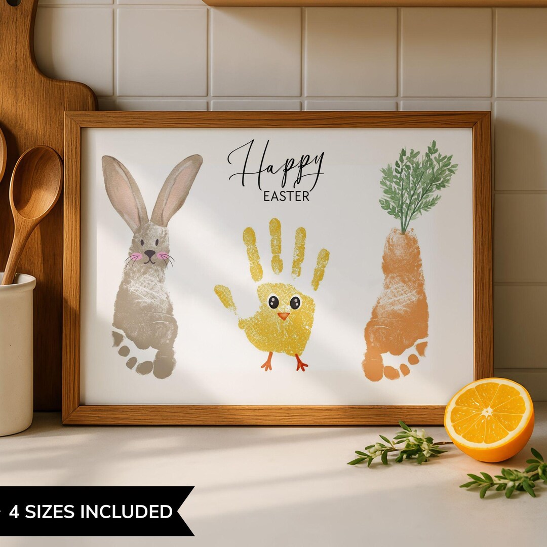 Easter Footprint Craft for 3 Kids Printable, Easter Bunny Foot Print ...