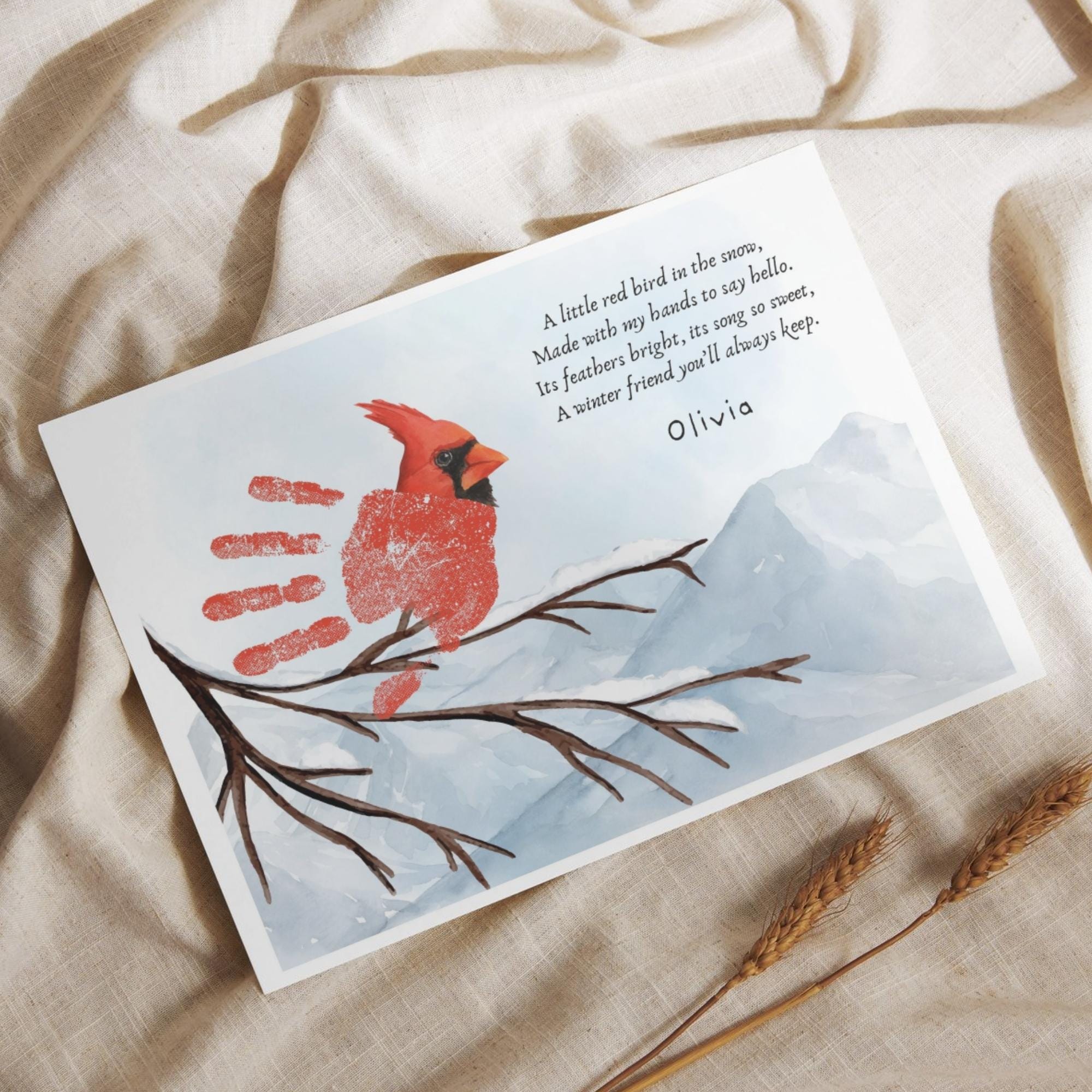 Cardinal Handprint Art Toddler, Hello Winter Handprint Craft Template ...