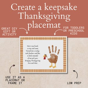Thanksgiving Handprint Placemat Printable, Turkey Handprint Poem, Fall ...