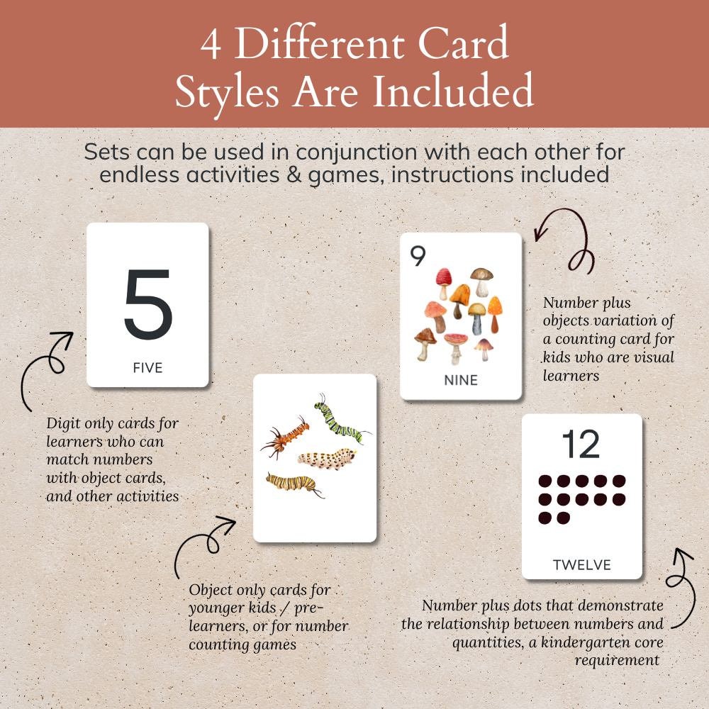 Nature Number Flash Cards, Preschool Math Printables, Cute Flashcards ...