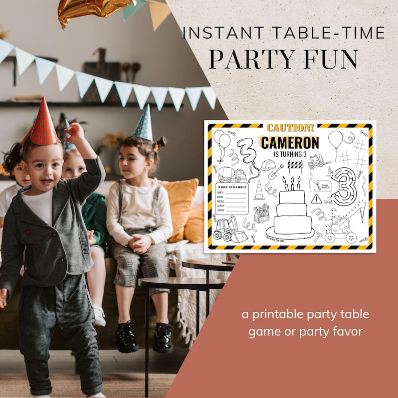 Construction Party Game Birthday Activity Placemat for Kids ...