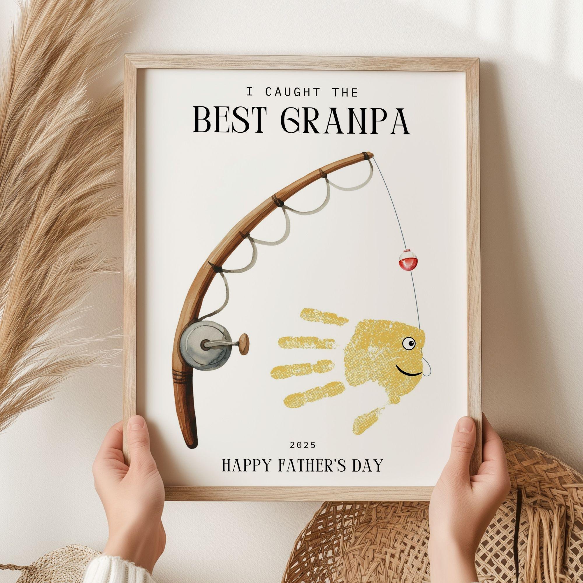 Editable Fathers Day Handprint Fishing Art, Caught the Best Dad Gift ...