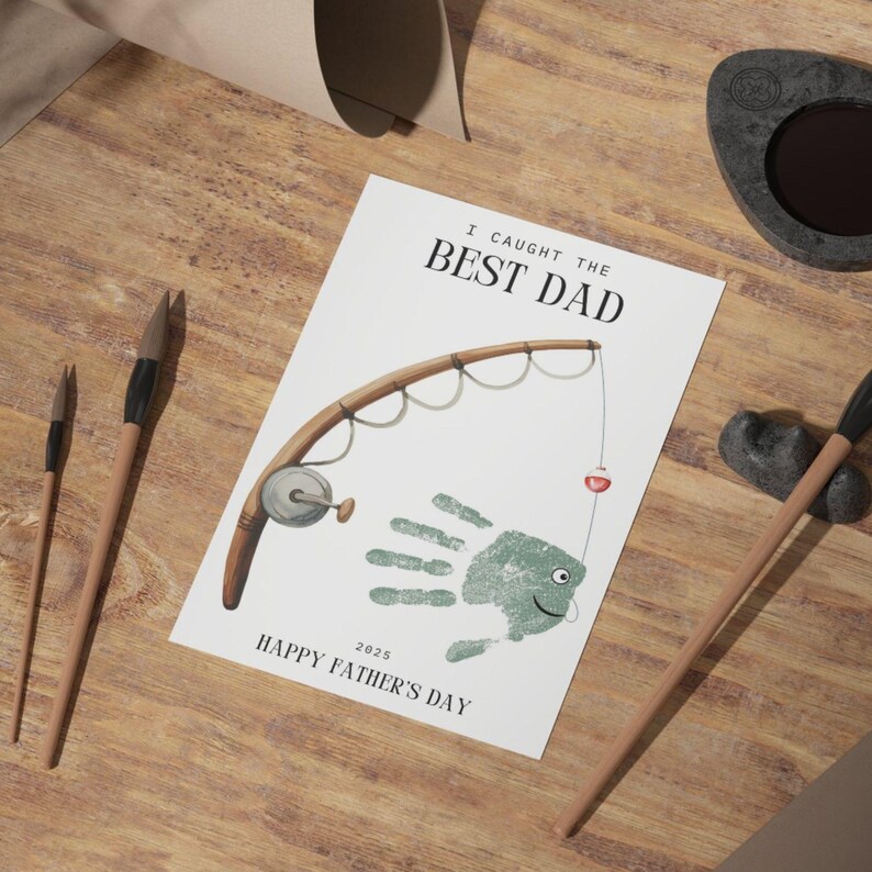 Editable Fathers Day Handprint Fishing Art, Caught the Best Dad Gift ...