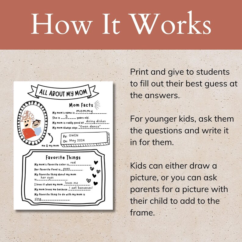 All About Mom Printable Mothers Day Quiz Preschool, Fill in the Blank ...